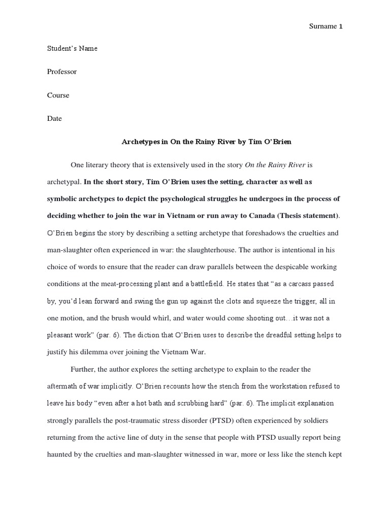 Archetypal Literary Criticism of On The Rainy River | PDF | History ...