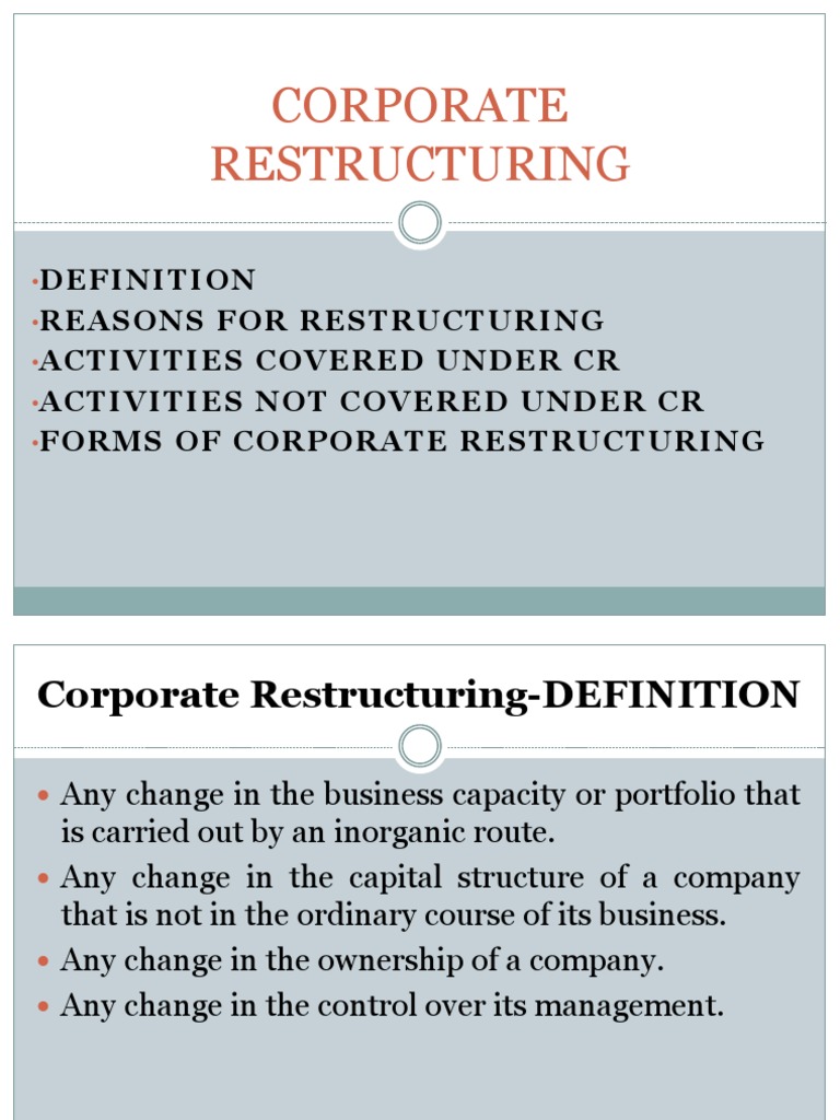 CORPORATE RESTRUCTURING Chapter 1 | PDF | Takeover | Share Repurchase