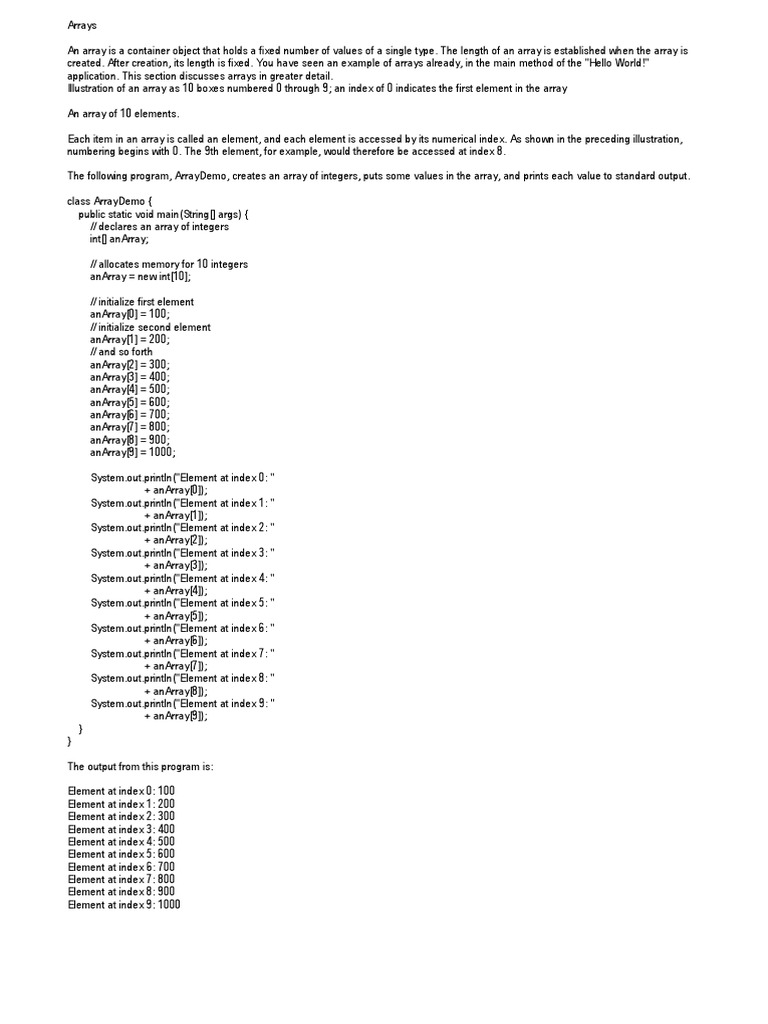 Array Java | PDF | Array Data Structure | Integer (Computer Science)
