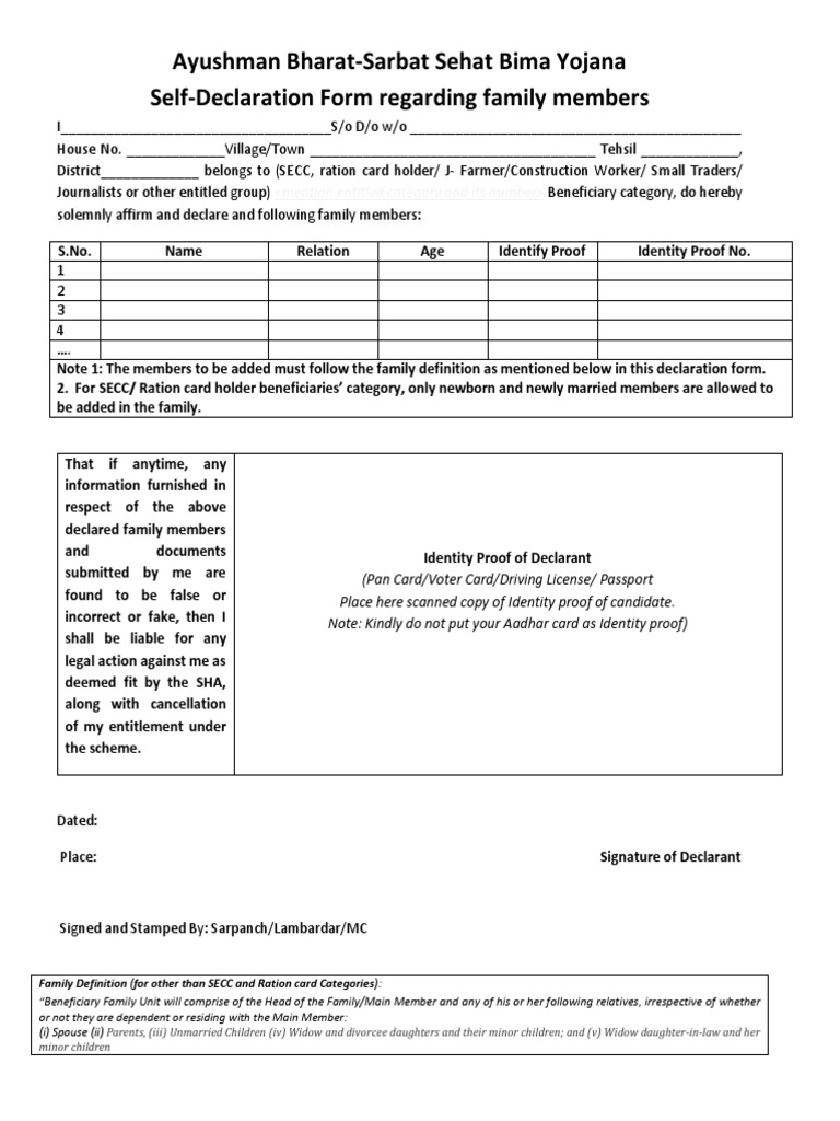 Family Declaration Form PDF Social Institutions Social, 54% OFF