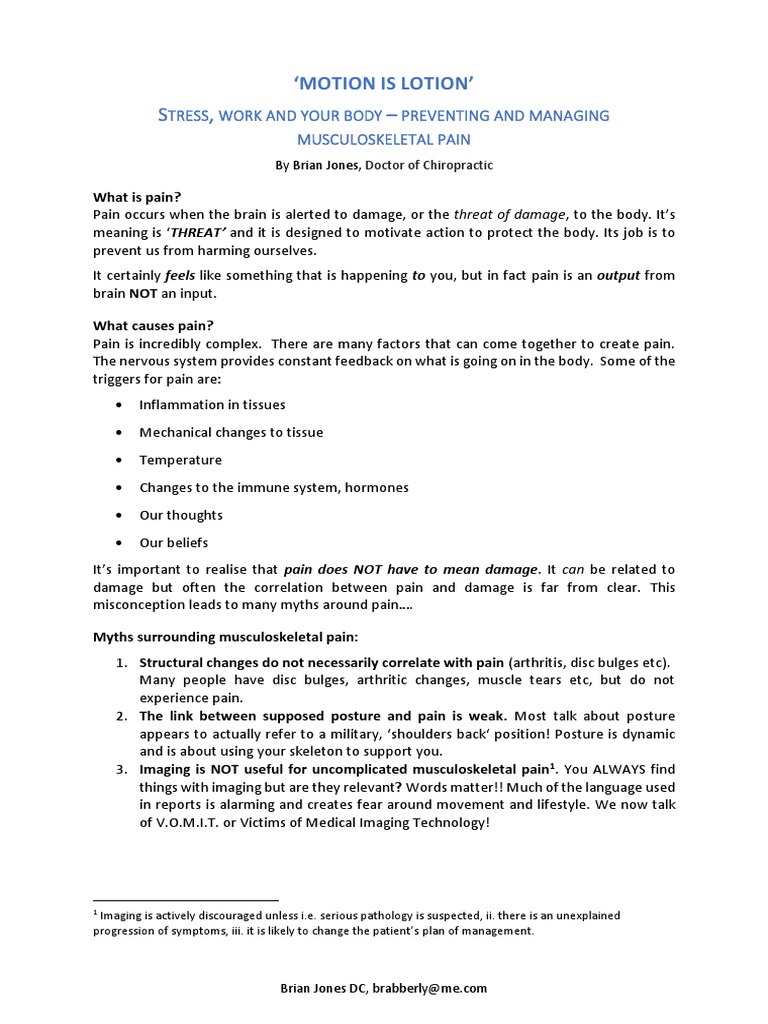 Motion Is Lotion | Download Free PDF | Arthritis | Pain