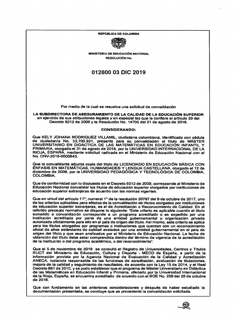 Convalidacion Maestria Ministerio | PDF | Universidad | Colombia