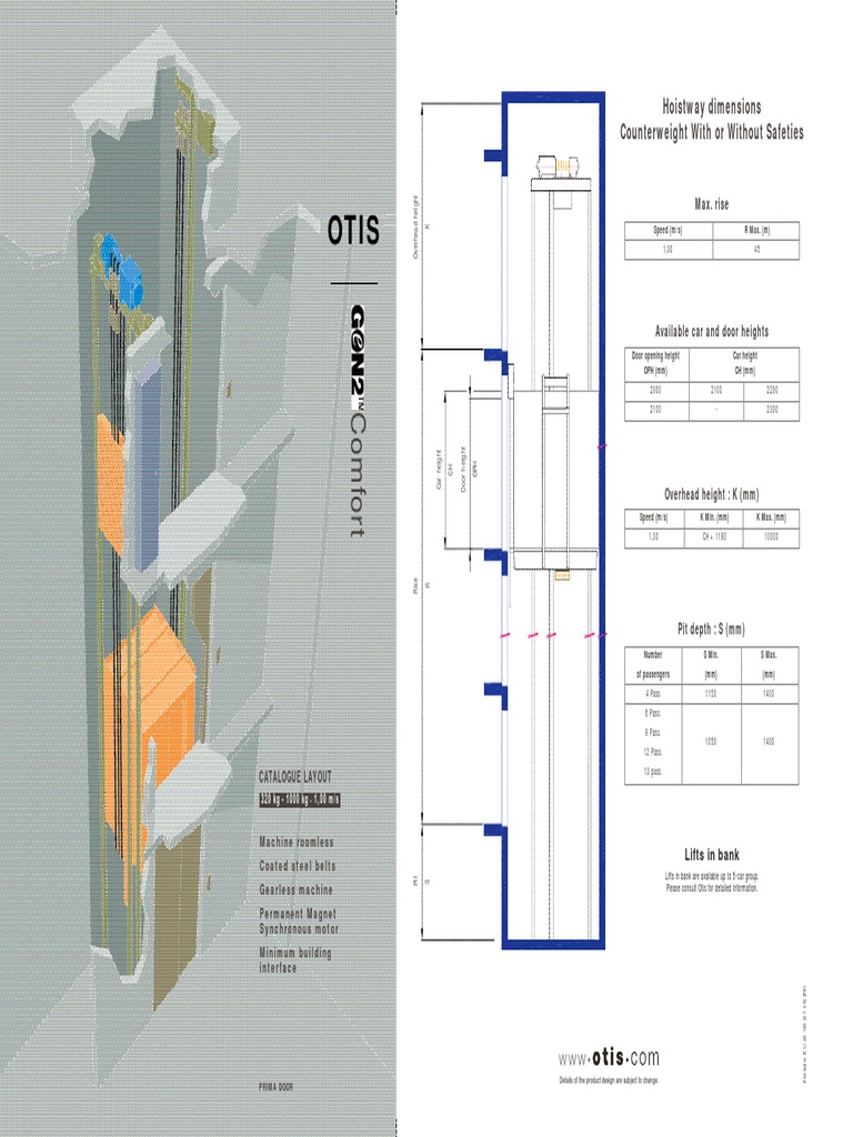Otis Gen2 Comfort Lift Specifications | PDF | Elevator | Transport