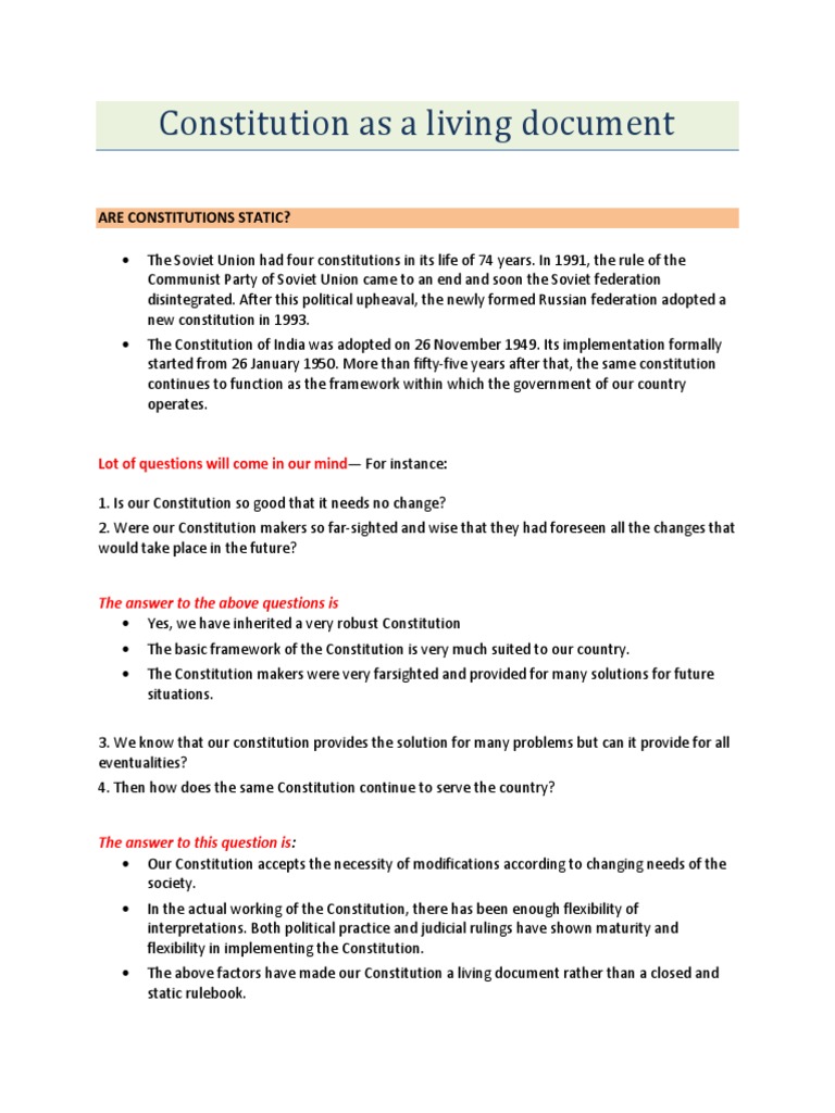 Constitution As A Living Document | PDF | Constitutional Amendment ...