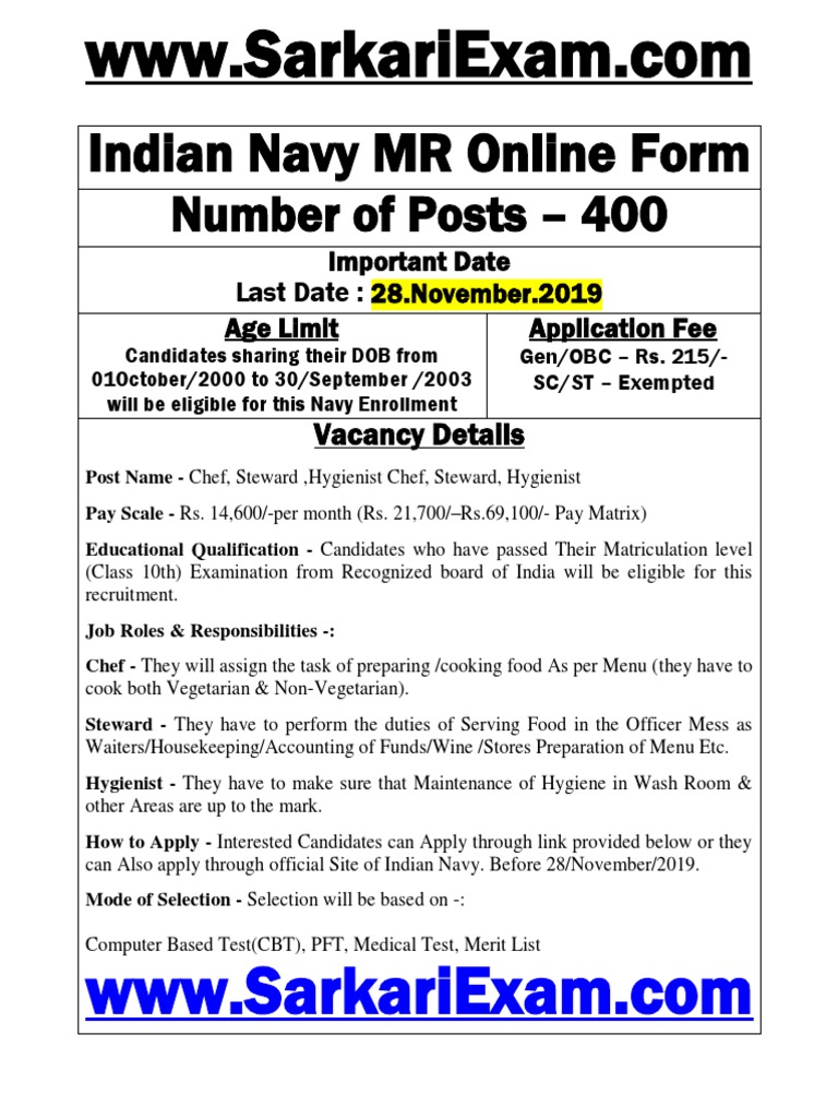 Indian Navy MR Online Form 1 | PDF