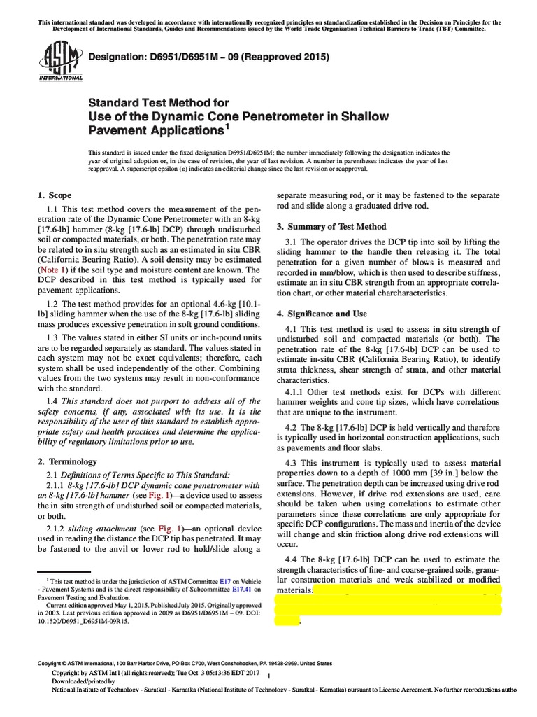 ASTM D-6951 Dynamic Cone Penetrometer in Shallow | PDF | Nature