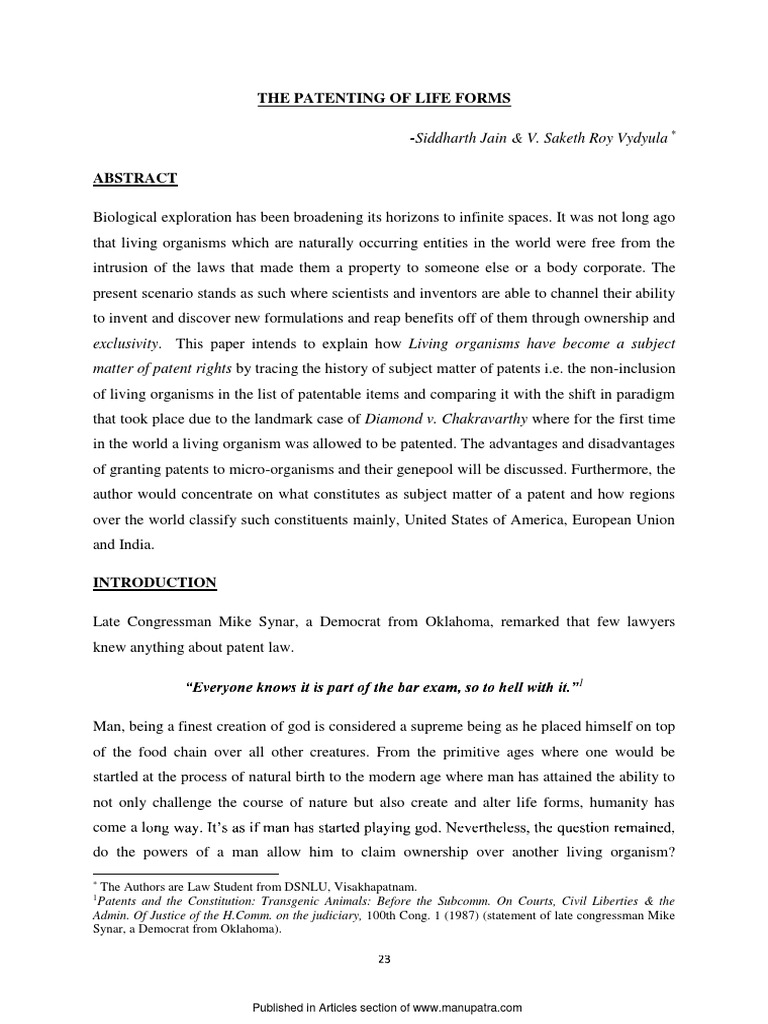 Patenting Life Forms: Legal Perspectives | PDF | Patent | Invention