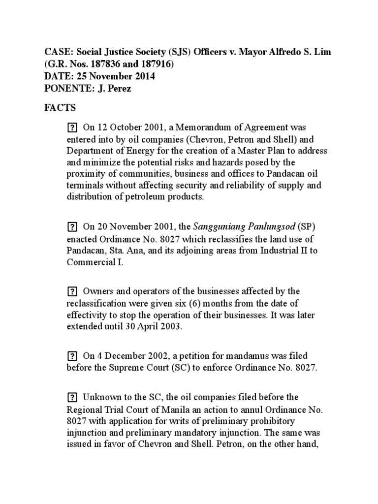 Social Justice Society (SJS) Officers v. Mayor Alfredo S. Lim | PDF ...