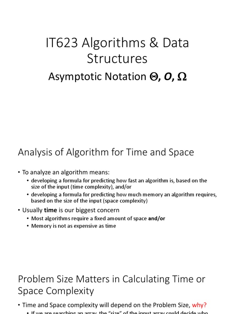 01 It623 Algorithms And Data Structures Aymptotic Notation Pdf Time Complexity