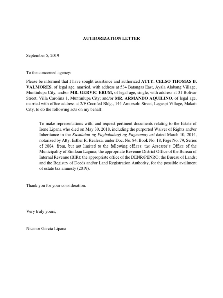 Authorization Letter | PDF