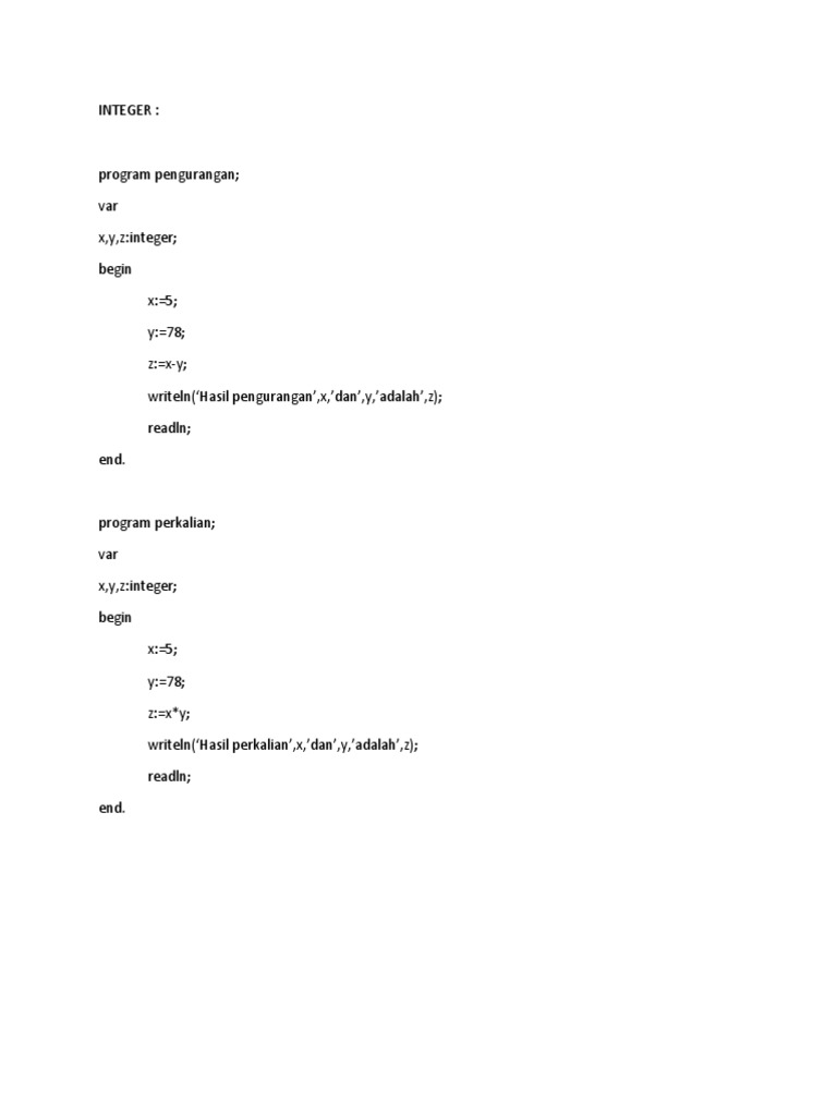 Program Dasar: Integer, Real, String | PDF | Metode & Bahan Ajar | Komputer