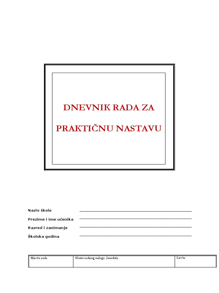 Dnevnik Rada Za Prakticnu Nastavu | PDF