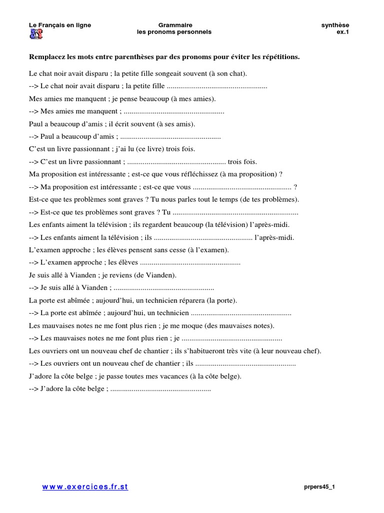 Exercice Pronoms Compléments PDF | PDF | Pronom | Syntaxe