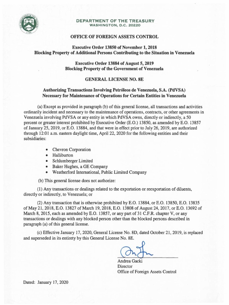 OFAC Chevron Abril | PDF | Office Of Foreign Assets Control | Business Law