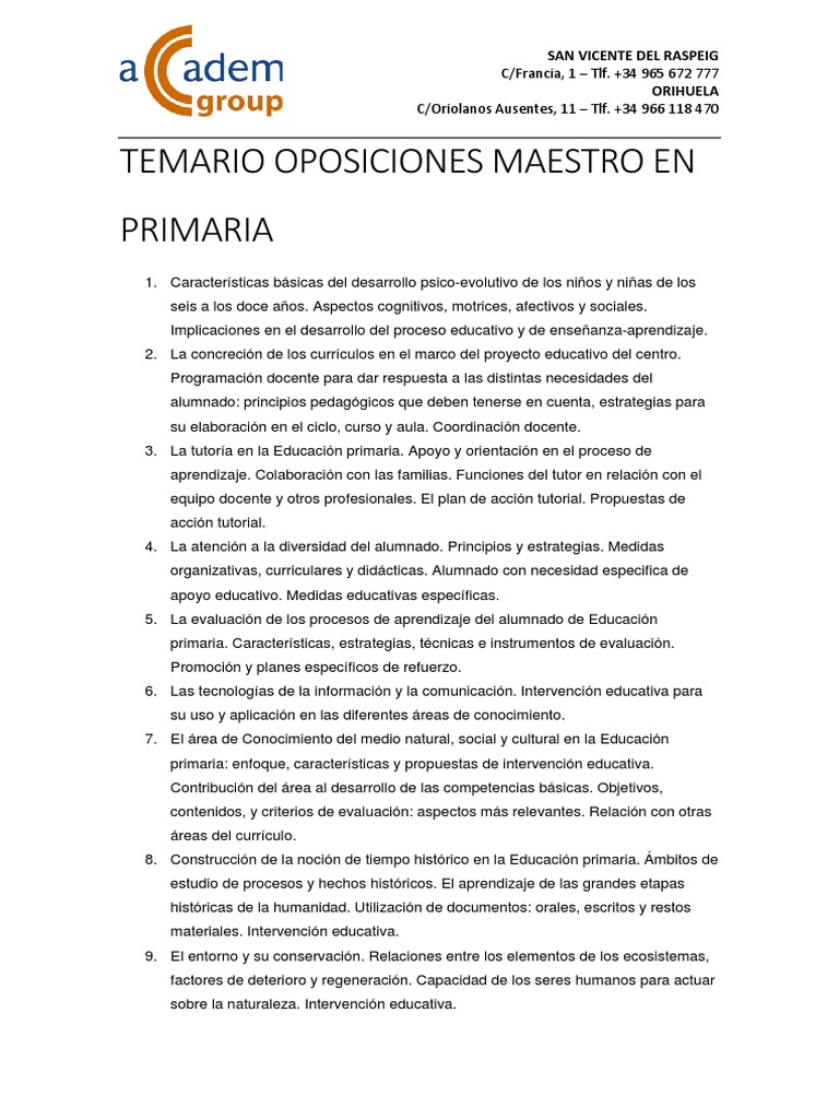 TEMARIO-OPOSICIONES-MAESTRO-PRIMARIA | Educación primaria | Plan de ...