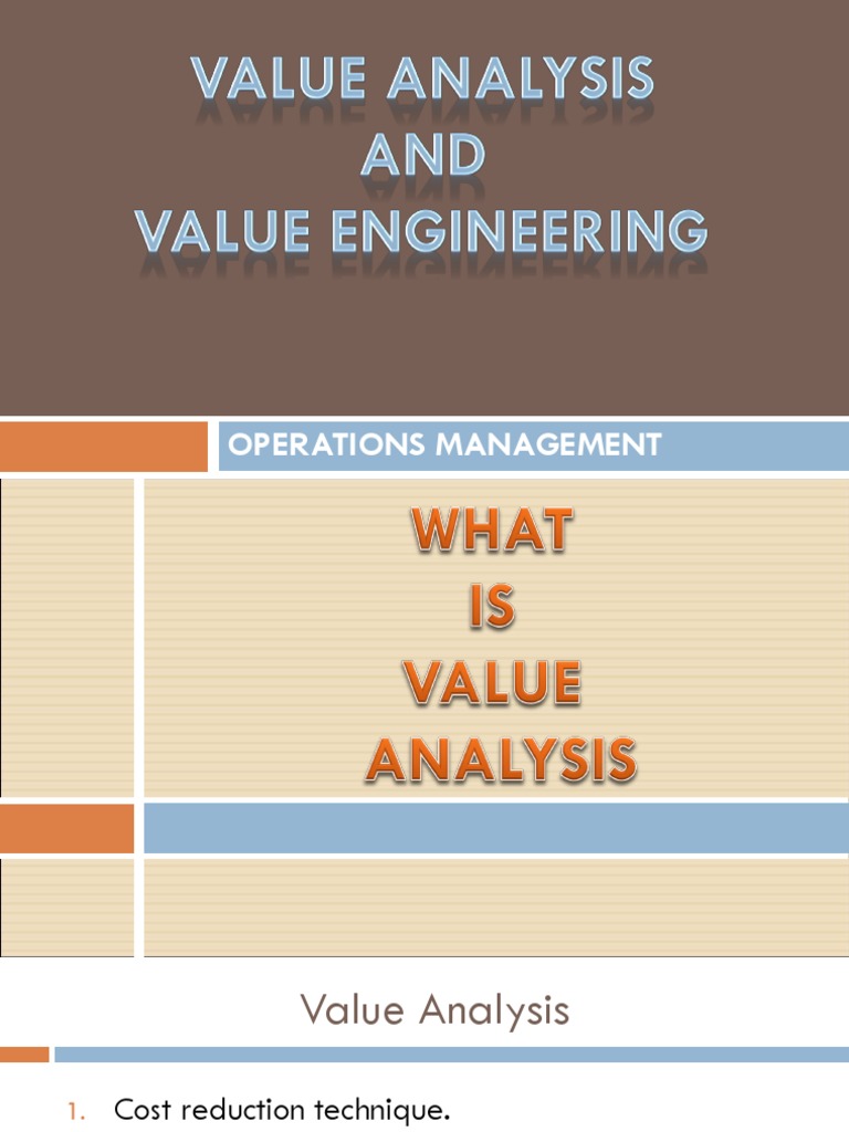 Value Analysis and Value Engineering | PDF | Reliability Engineering | Engineering