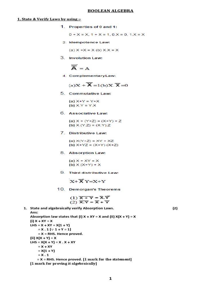 Boolean Algebra Laws and Verifications | PDF | Boolean Algebra ...