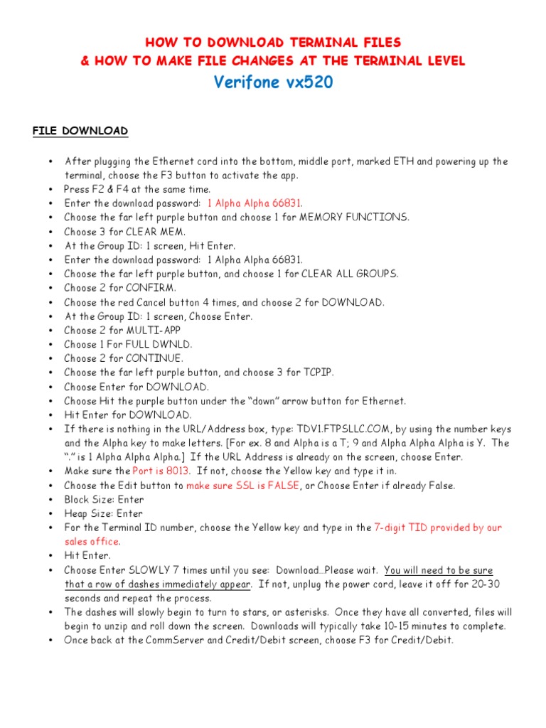 vx520 Download Instructions Terminal Changes | PDF | Software | Computing
