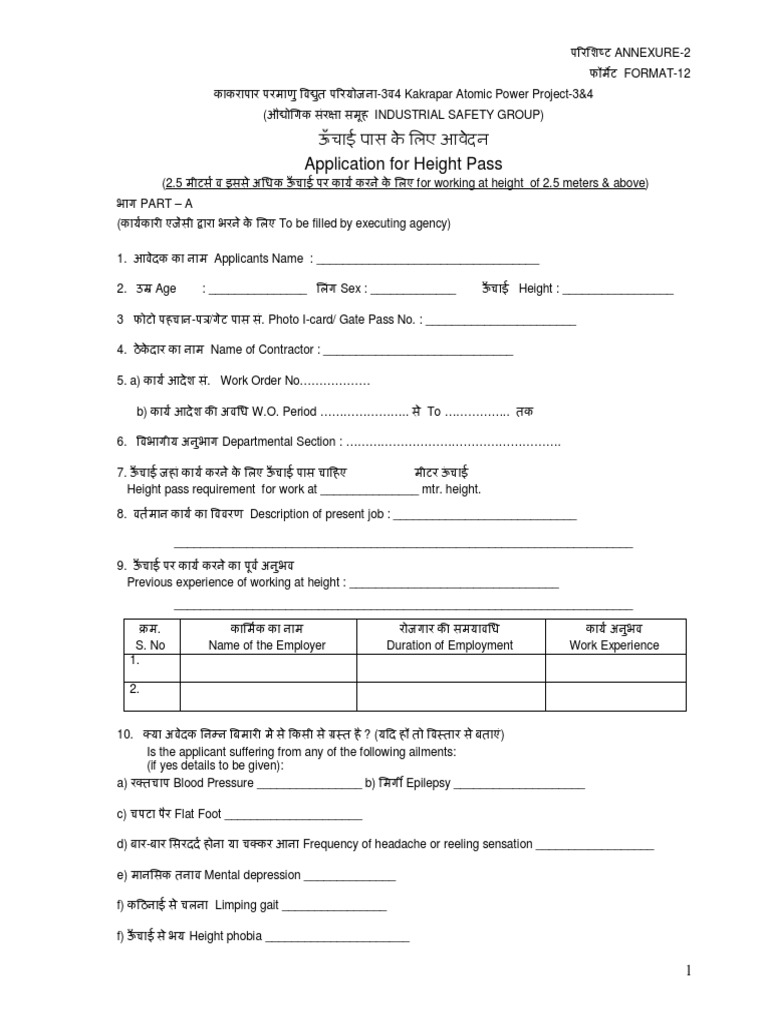 Application Format For Height Pass | PDF
