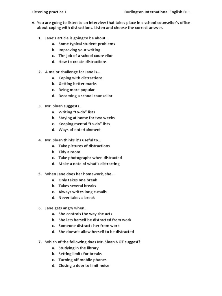 Listening Unit 1&2 Burlington International | PDF