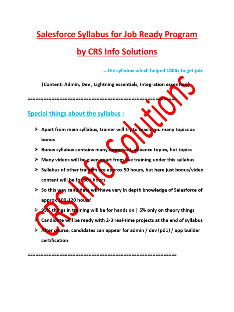 Salesforce Syllabus For Job Ready Program | PDF | Salesforce.Com ...