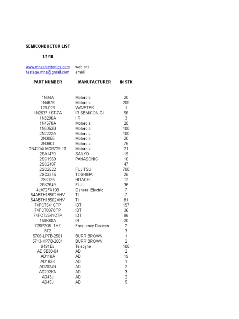 Semiconductor List | PDF | Transistor | Rectifier