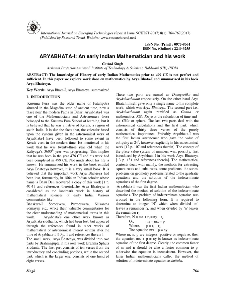 Aryabhatta Indian Mathematician and His Works | PDF | Pi | Sine