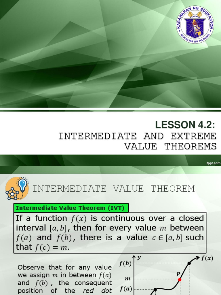 Lesson 4.2 Intermediate and Extreme Value Theorem | PDF | Maxima And Minima | Theoretical ...