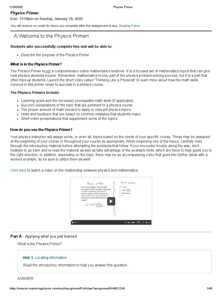Physics Primer - Homework - 1 | PDF | Fraction (Mathematics) | Textbook
