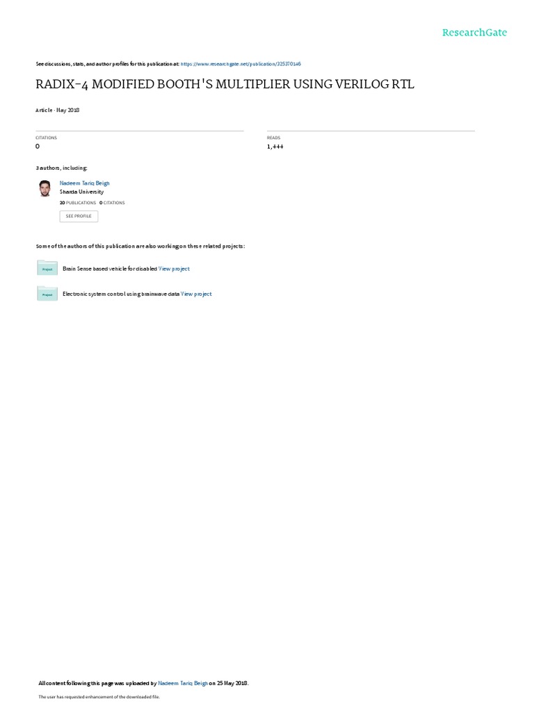 Radix-4 Modified Booth's Multiplier Using Verilog RTL | PDF | Hardware ...
