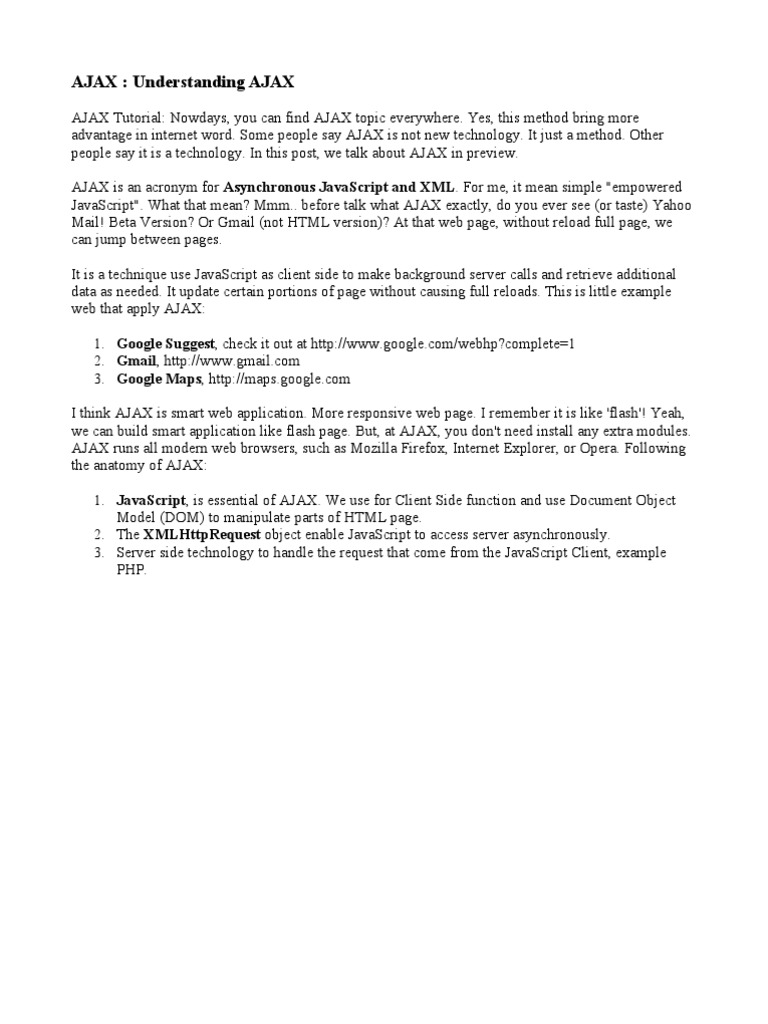 Ajax | PDF | Ajax (Programming) | Java Script