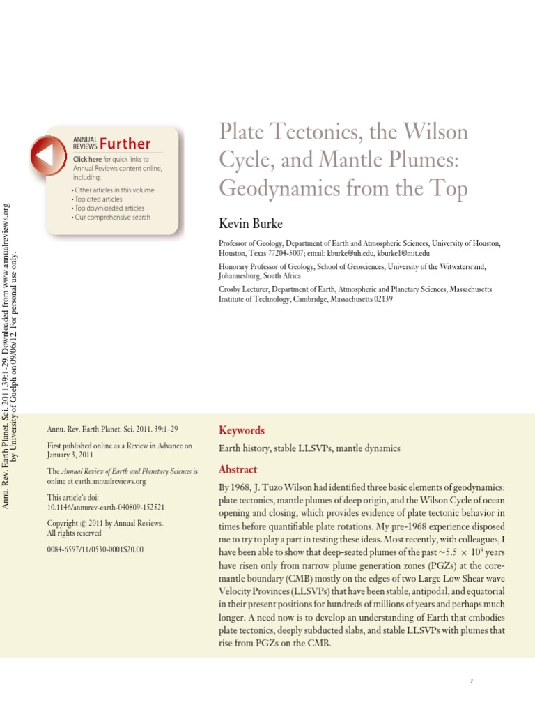 Burke (2011) - Plate Tectonics, The Wilson Cycle, and Mantle Plumes PDF ...