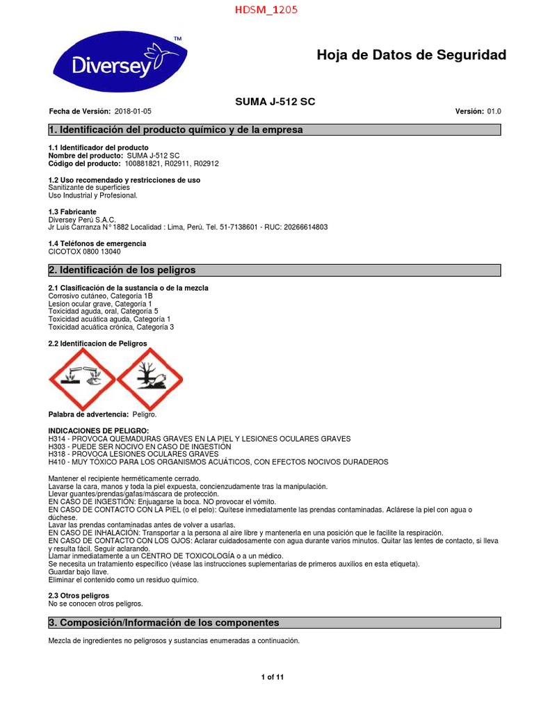 Hoja de Seguridad SUMA J-512 SC | PDF | Toxicología | Agua