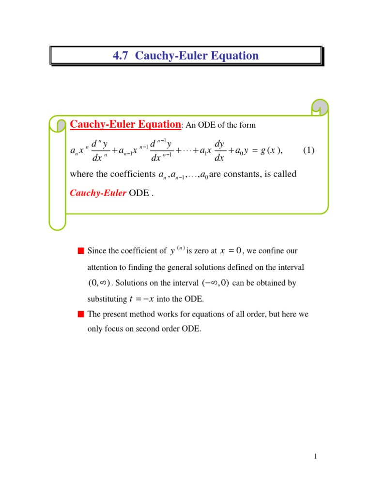 Cauchy Euler Method Diff Eqns Pdf Ordinary Differential Equation Subtraction