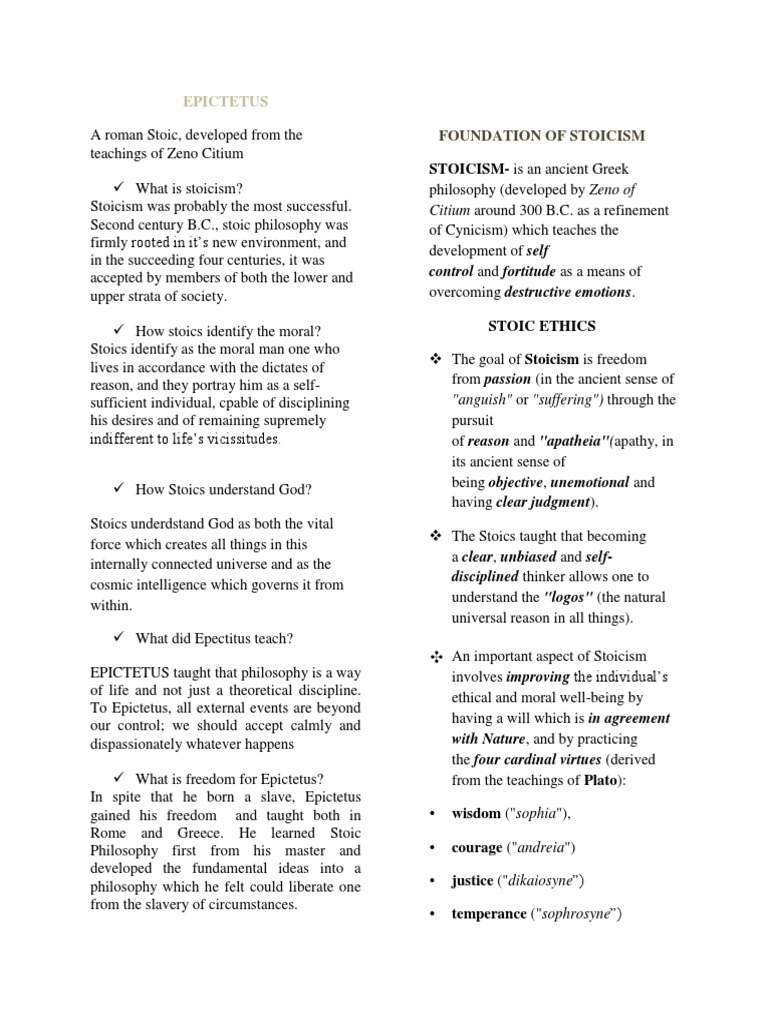 EPICTETUS - Notes | PDF | Stoicism | Epictetus