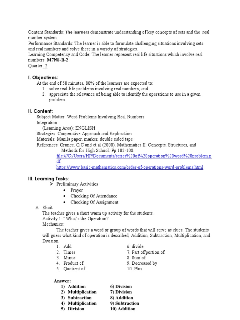 Identify The Operations To Use in A Given Problem | PDF | Subtraction ...