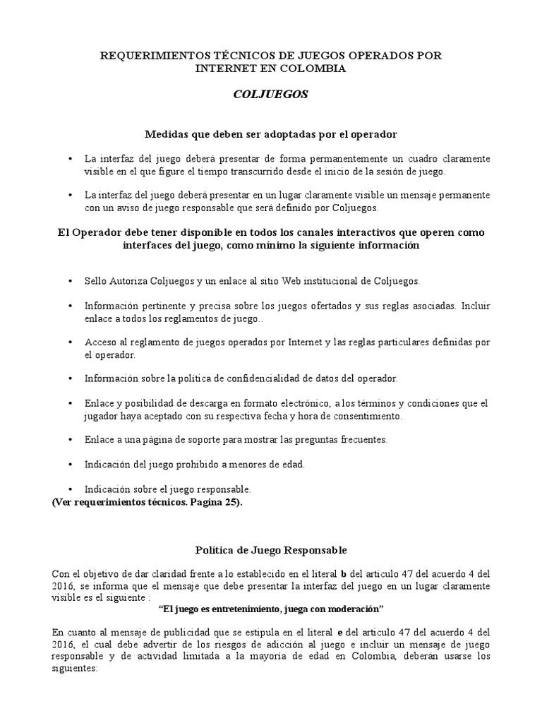 REQUERIMIENTOS TÉCNICOS DE JUEGOS OPERADOS POR INTERNET - Odt | PDF ... REQUERIMIENTOS TÉCNICOS DE JUEGOS OPERADOS POR INTERNET - Odt | PDF ...