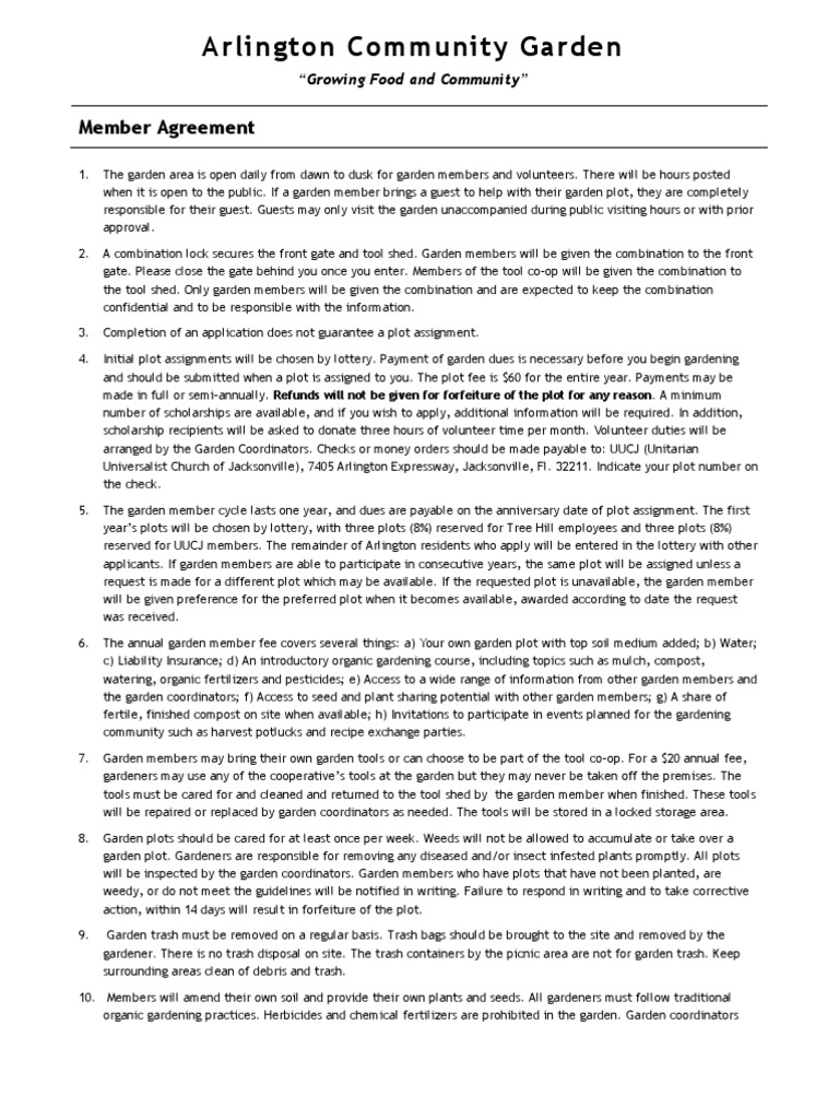 Alrlington Community Garden Membership Rules | PDF | Mulch | Gardens