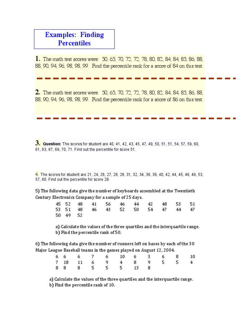 Percentile Rank Worksheet 5 | PDF | Percentile | Quartile