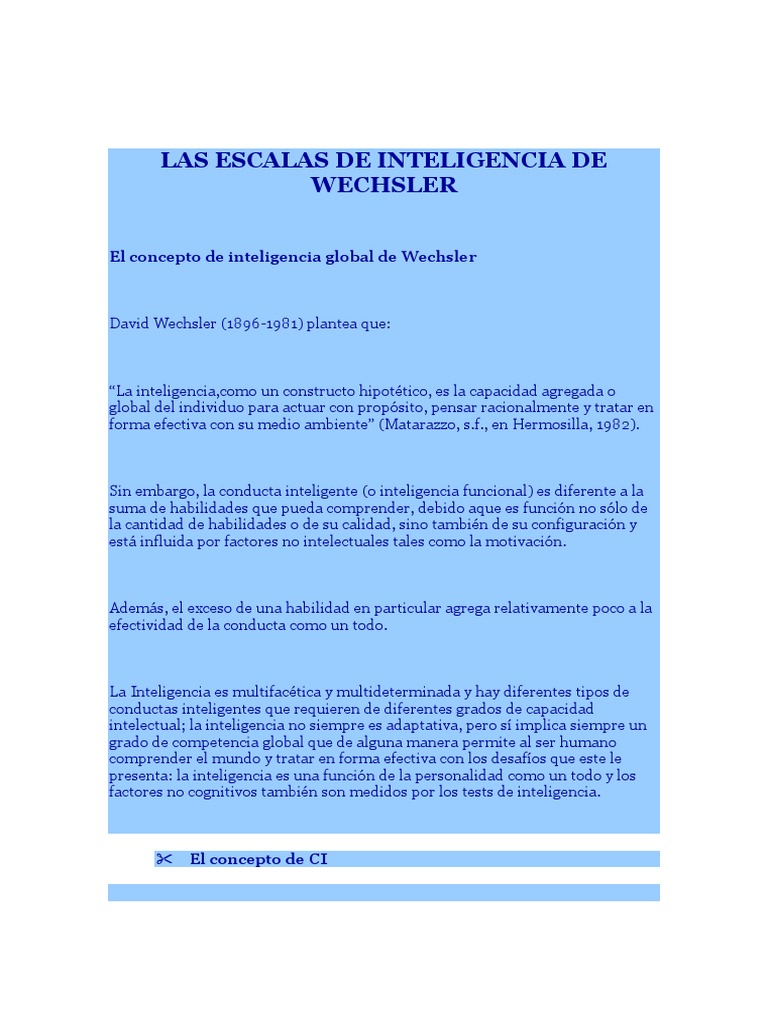 Las Escalas de Inteligencia de Wechsler | PDF | Escala de inteligencia para adultos de Wechsler ...