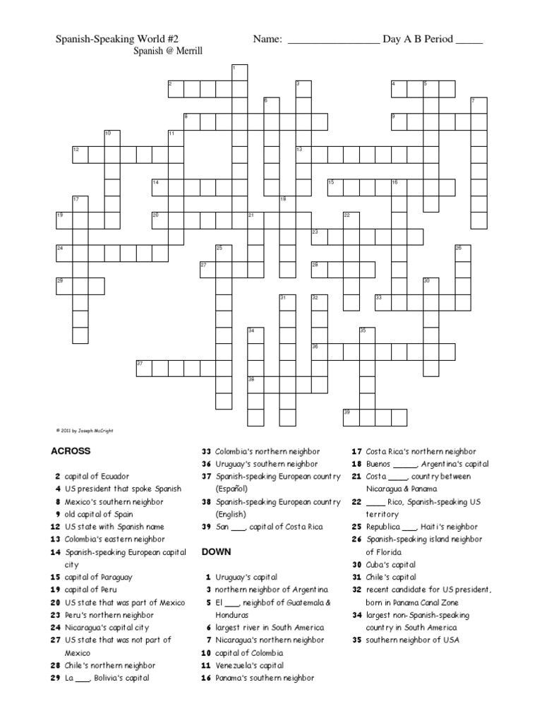 Crossword Puzzle: Spanish-Speaking World #2 | PDF | Spanish Language ...