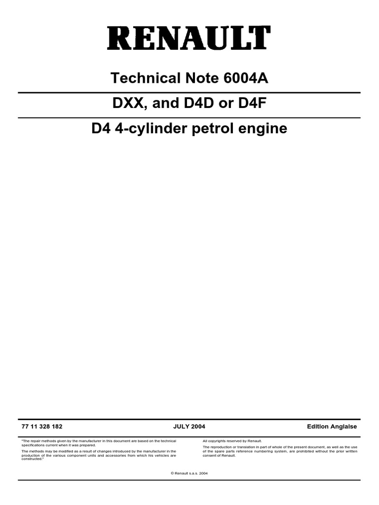 1.2 L Renault D4F I4 Engine Manual | PDF | Piston | Valve