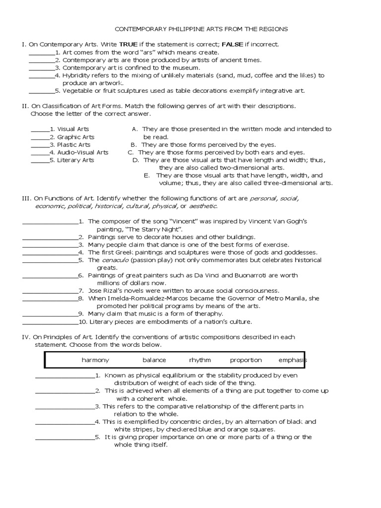 Philippine Contemporary Art Quiz 1 | PDF | Paintings | Art Media