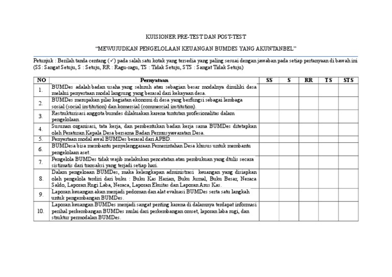 Kuisioner Pre-Test Dan Post-Test | PDF