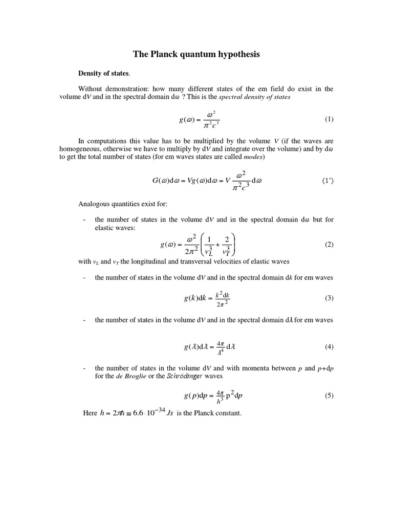 Planck Quantum Hypothesis | PDF | Waves | Physics