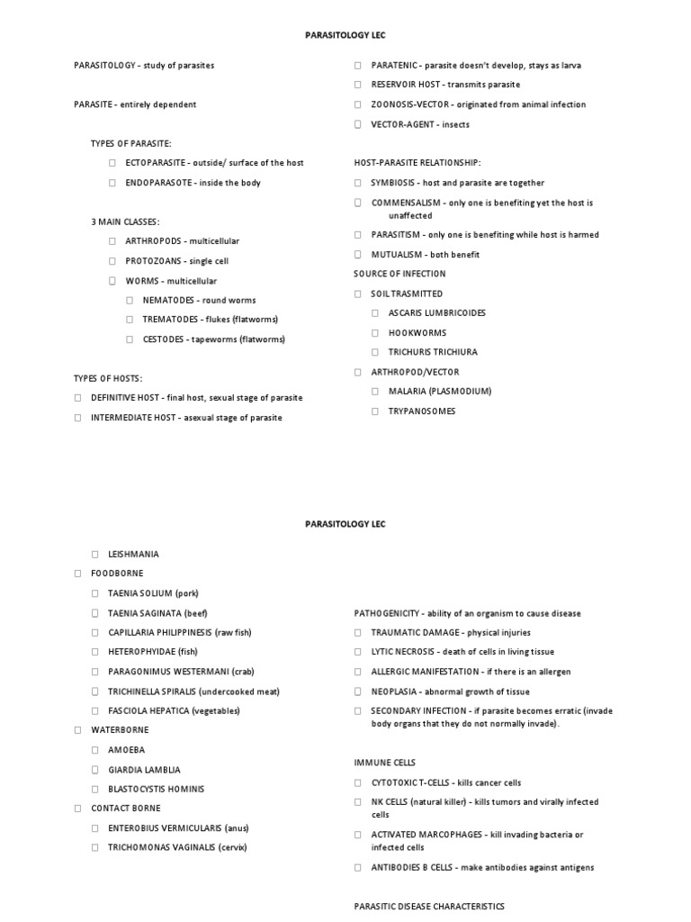 Parasitology Reviewer | PDF | Parasitism | Parasitology