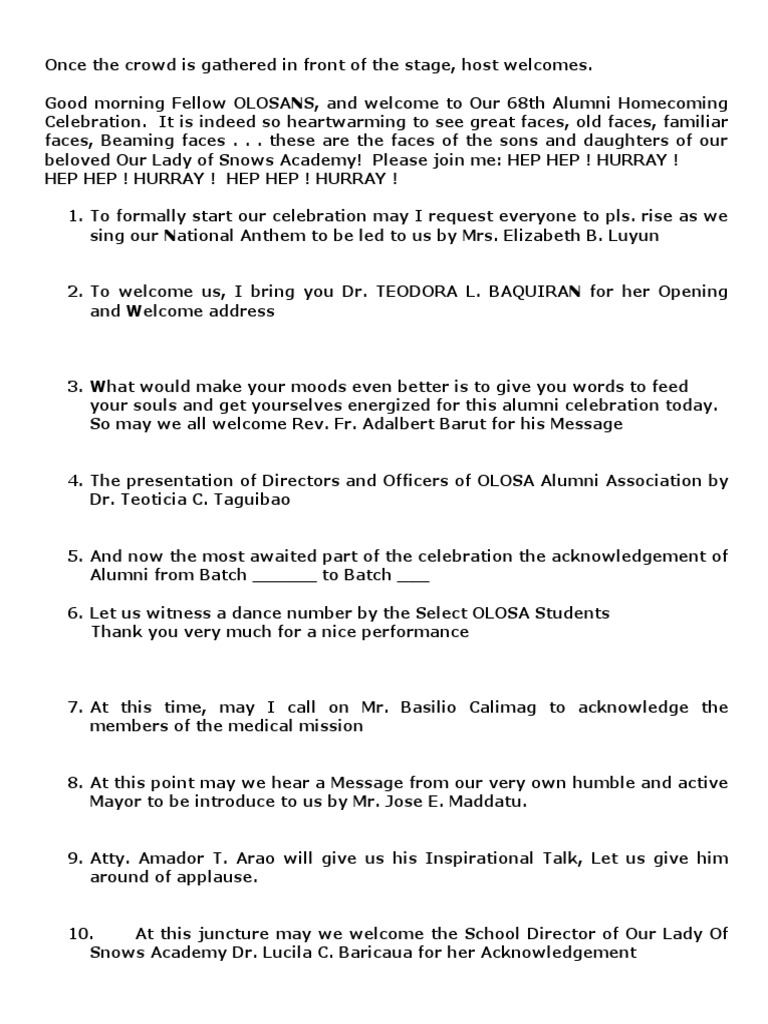 Olosa Alumni Script | PDF | Lifestyle