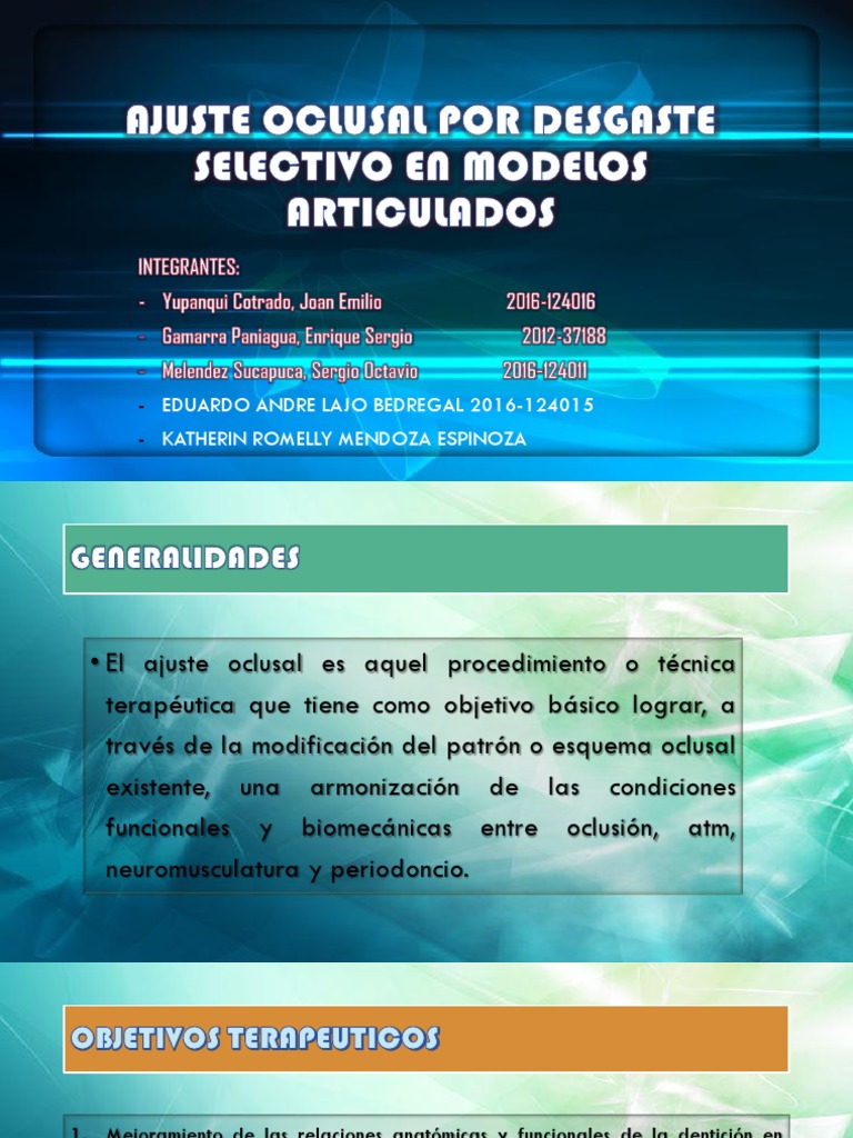 AJUSTE OCLUSAL POR DESGASTE SELECTIVO EN MODELOS ARTICULADOS R. FINALES ...