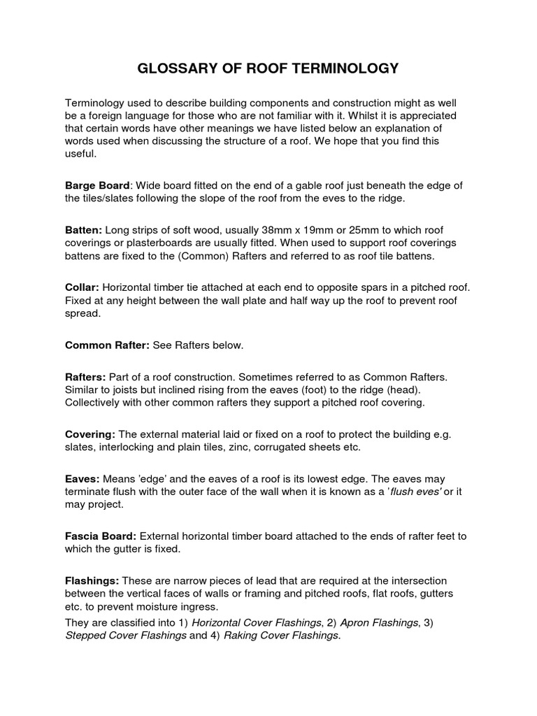 Glossary of Roof Construction Terminology | PDF | Roof | Structural ...