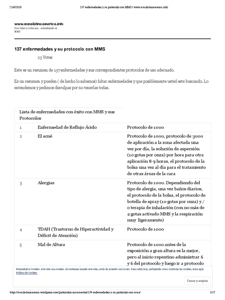 137 Enfermedades y Su Protocolo Con MMS - WWW - Mmslatinoamerica.info | PDF | Desorden ...